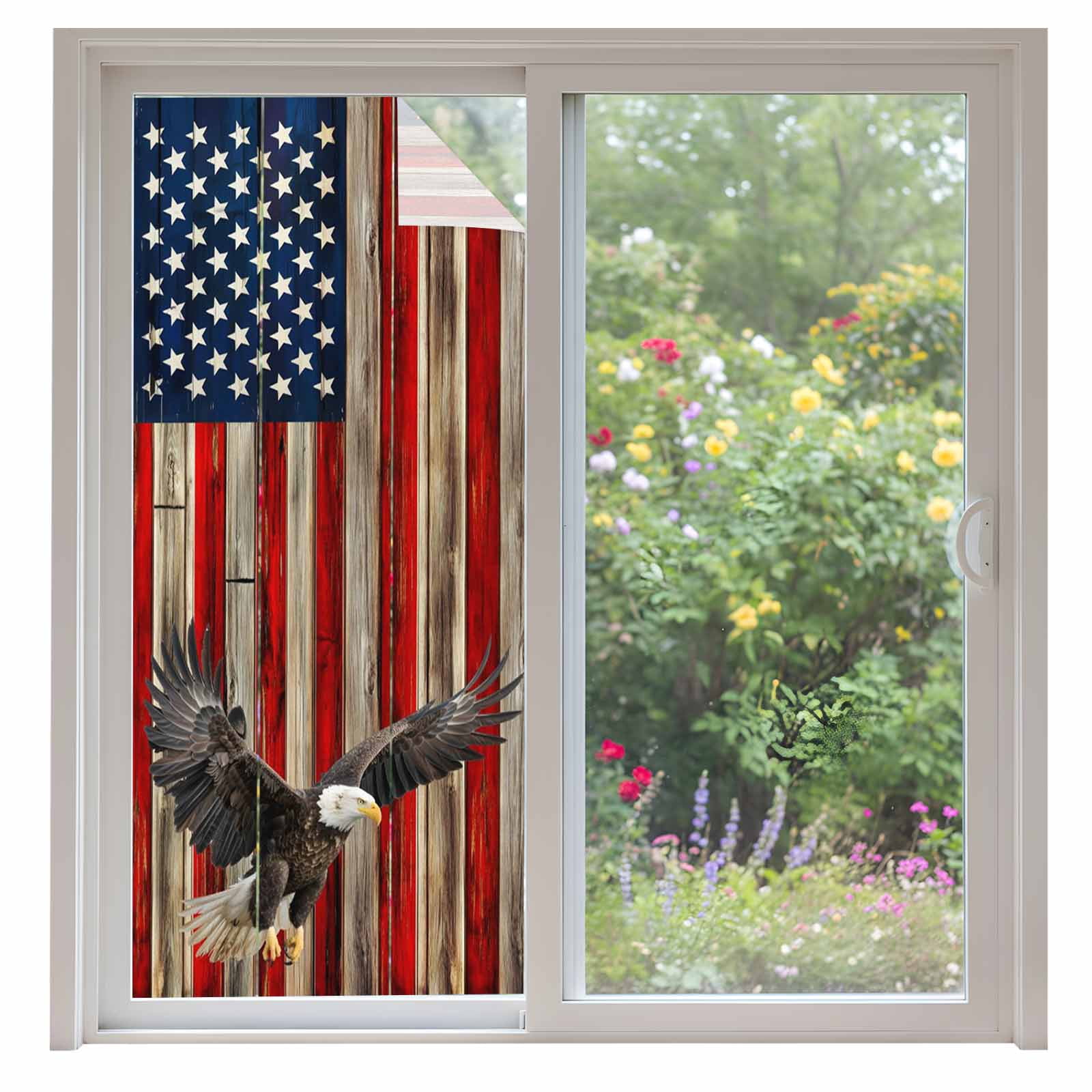 American Flag Window Privacy Film, Eagle Blue Red USA Flag Retro Static ...