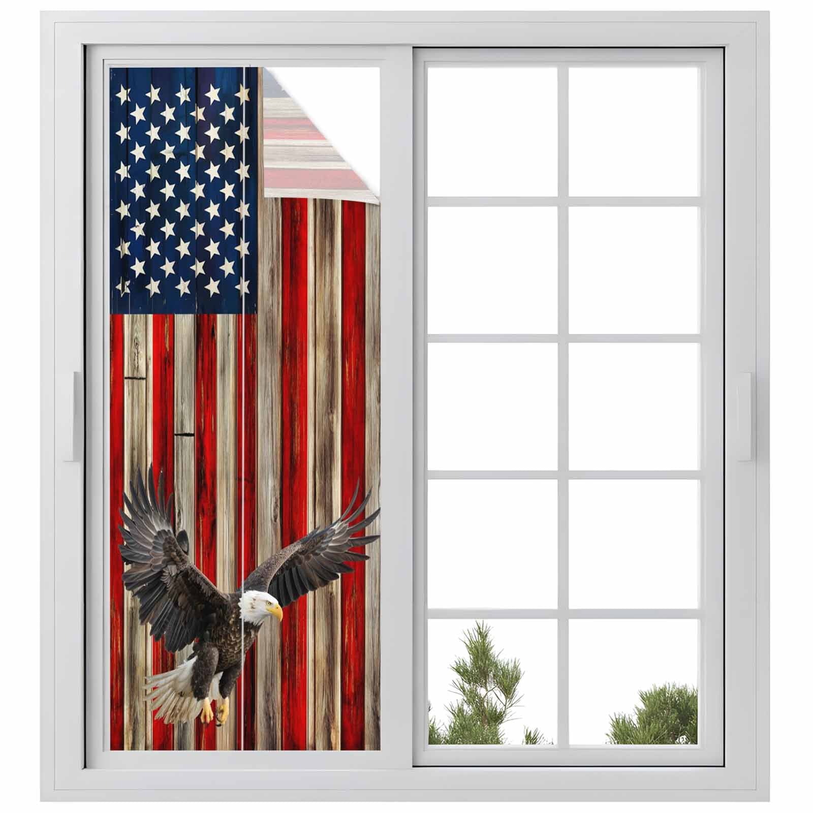 American Flag Window Privacy Film, Eagle Blue Red USA Flag Retro Static ...