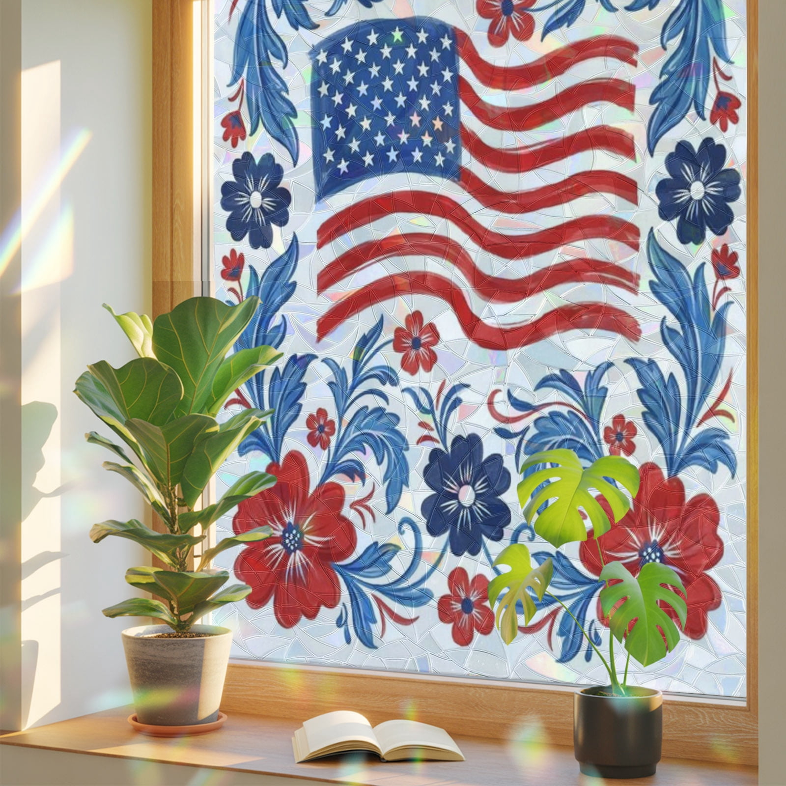 American Flag Window Privacy Film Rainbow Static Cling Stain Glass ...