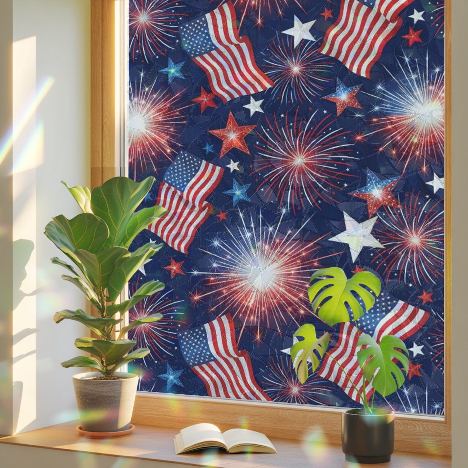 American Flag Window Privacy Film Rainbow Static Cling Stain Glass ...