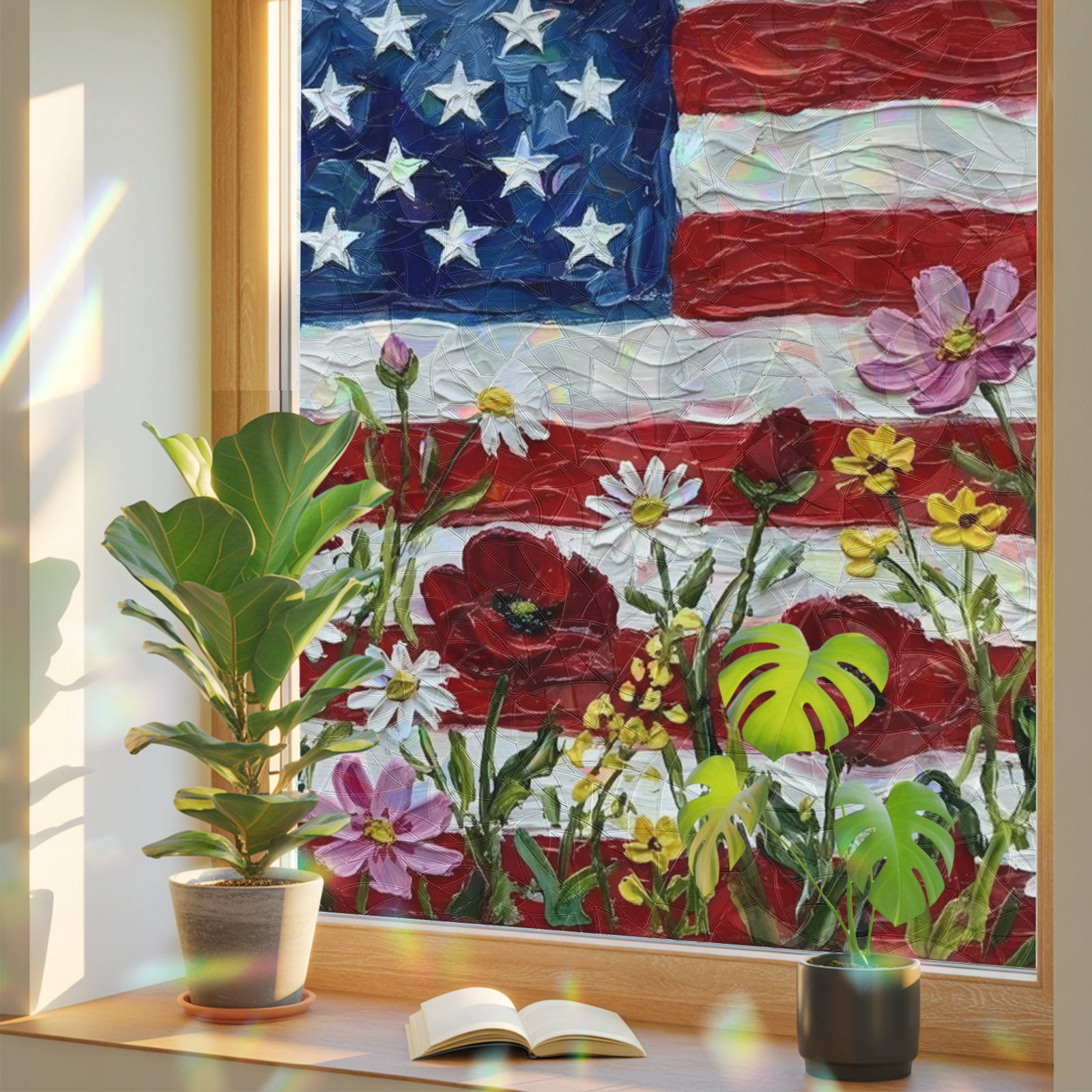 American Flag Window Privacy Film Rainbow Static Cling Stain Glass ...