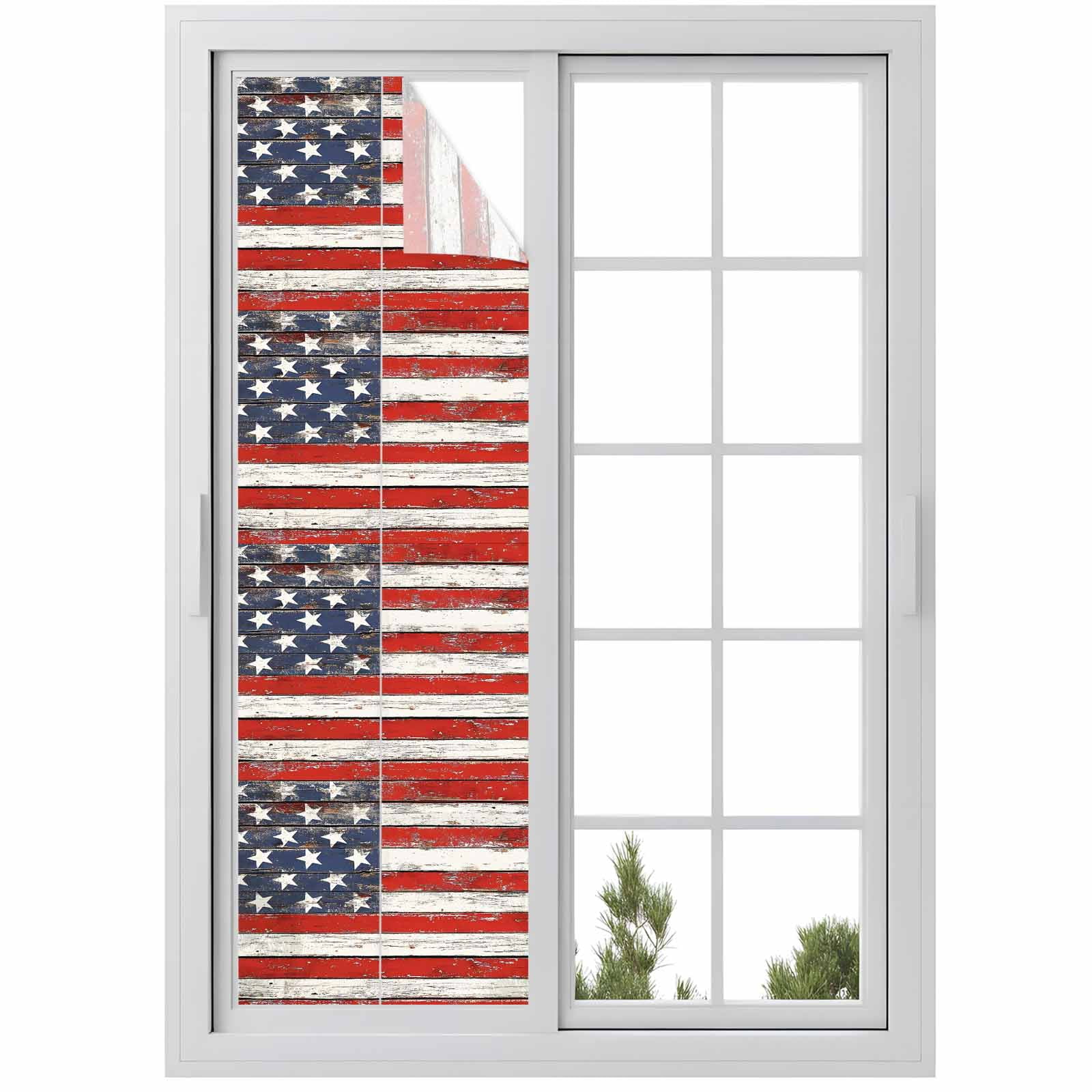 American Flag Window Privacy Film, Red Blue Star Stripes Rustic ...