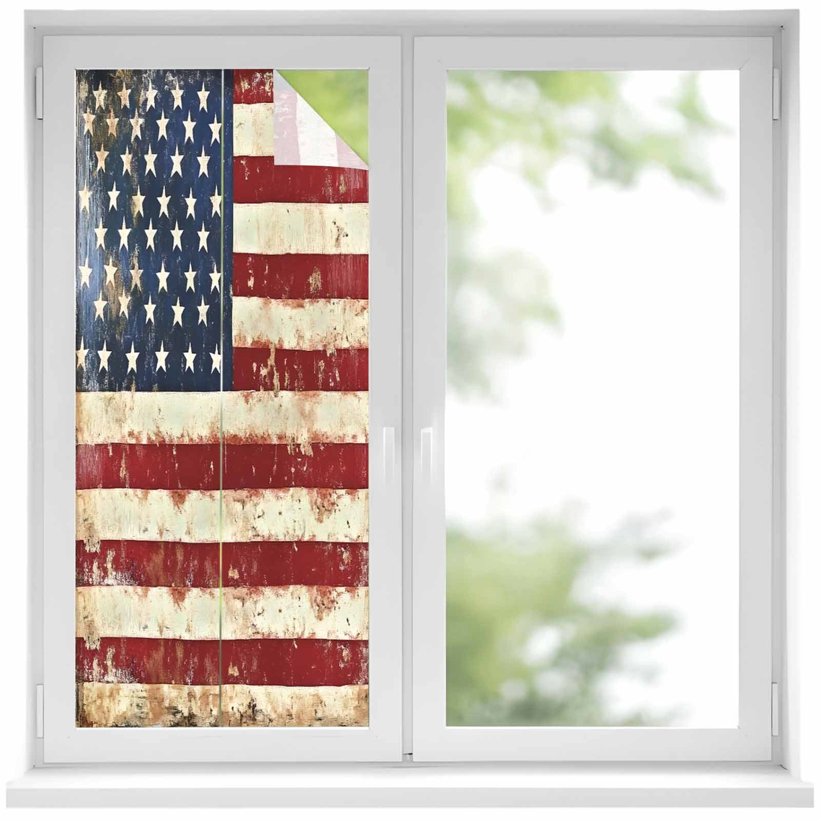 American Flag Window Privacy Film, Vintage Blue Red USA Flag Retro ...
