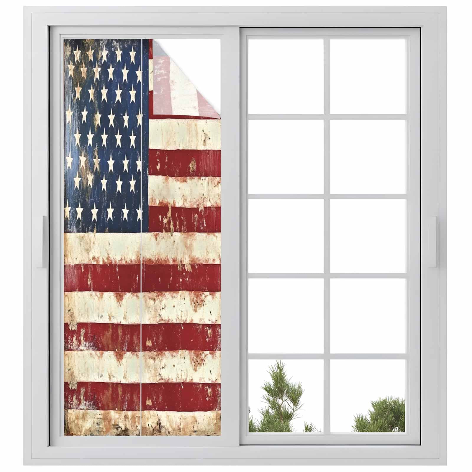 American Flag Window Privacy Film, Vintage Blue Red USA Flag Retro ...