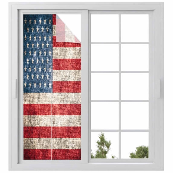 American Flag Window Privacy Film, Vintage Blue Red USA Flag Static ...