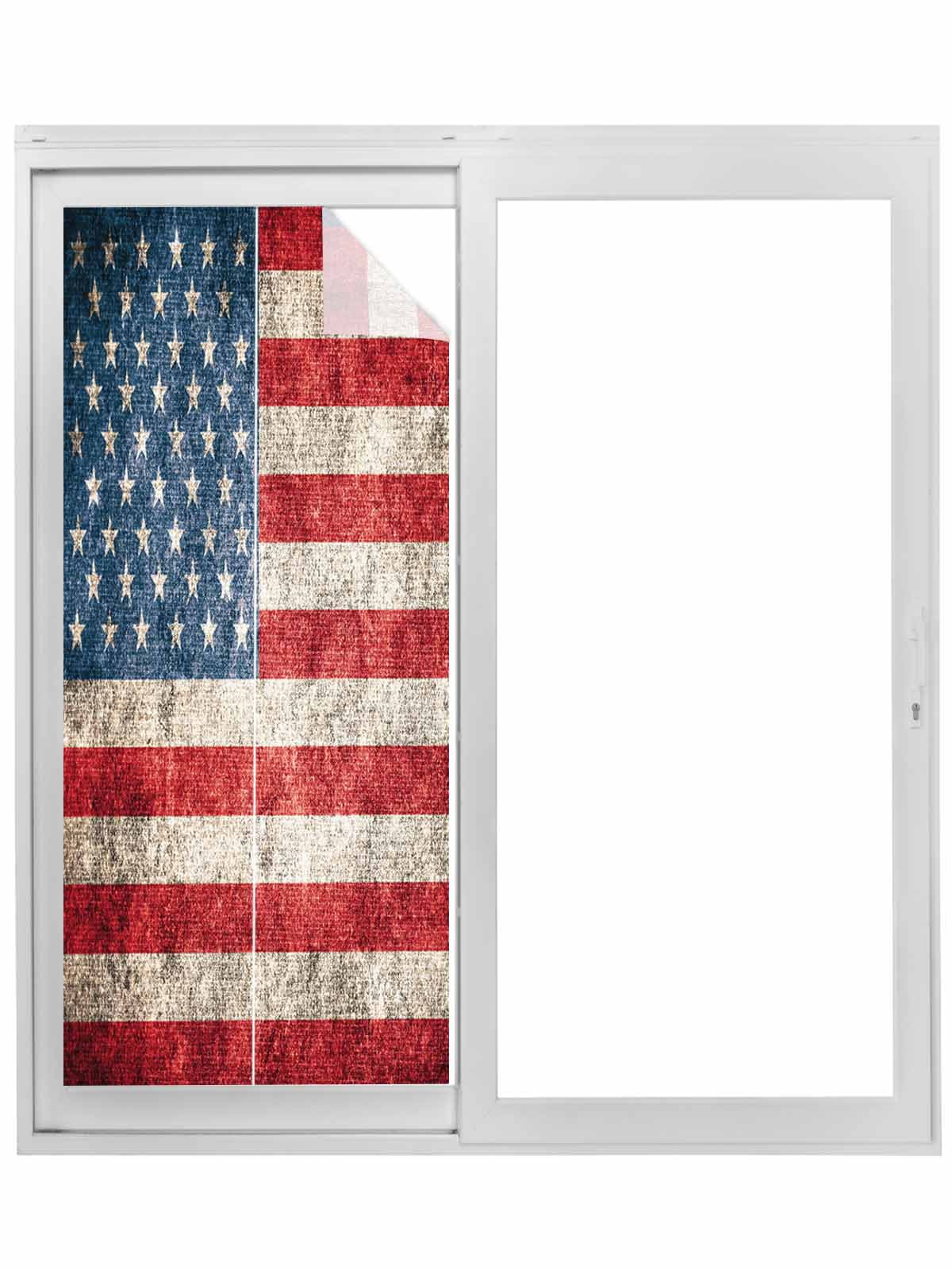 American Flag Window Privacy Film, Vintage Blue Red USA Flag Static ...
