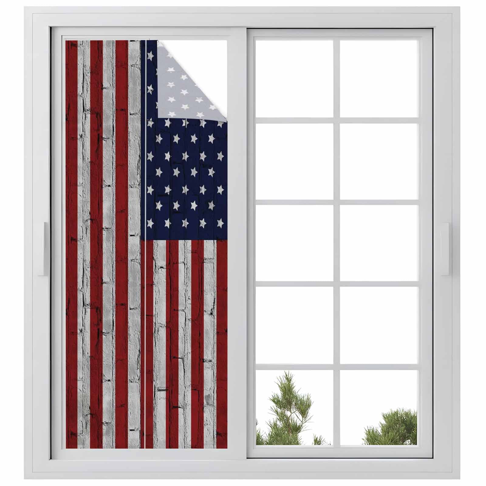 American Flag Window Privacy Film, Vintage Brick Wall Star Striped Red ...