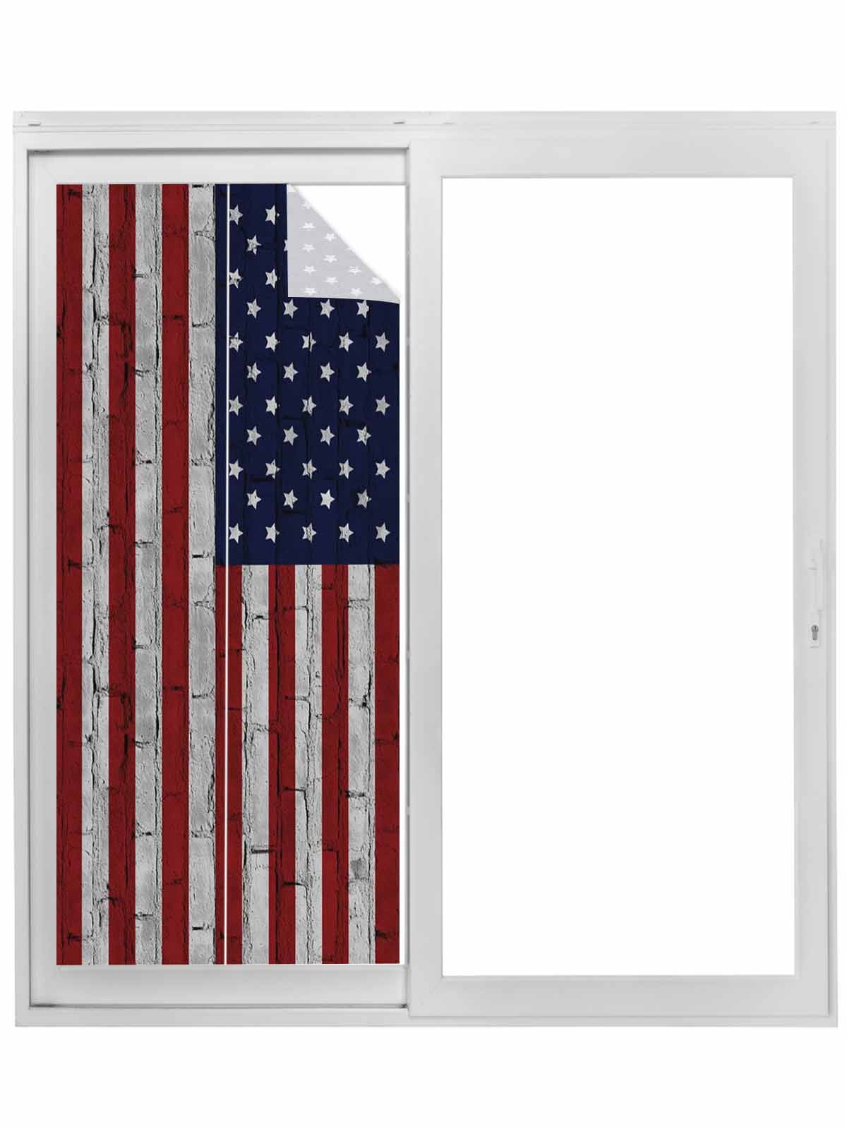 American Flag Window Privacy Film, Vintage Brick Wall Star Striped Red ...