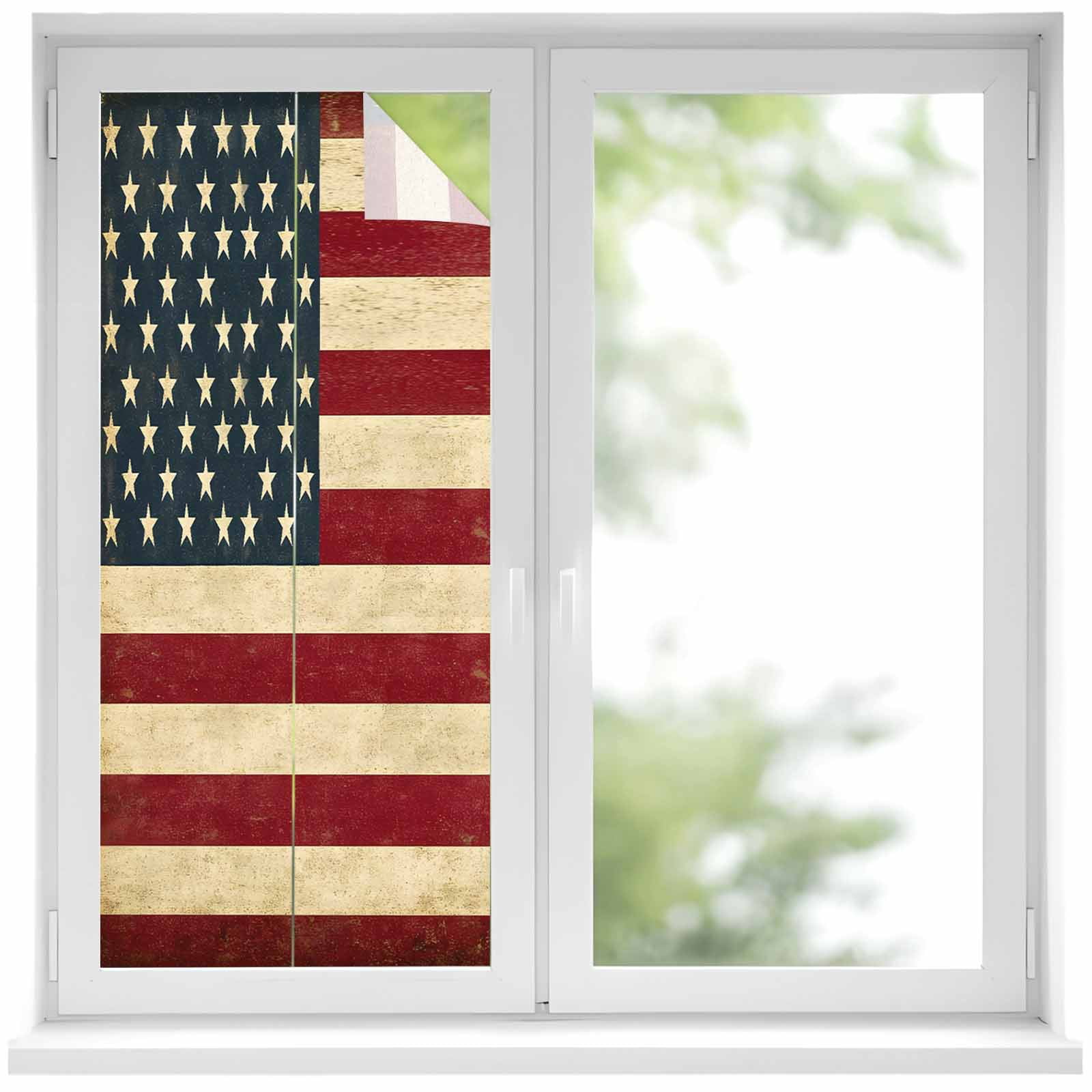 American Flag Window Privacy Film, Vintage Red BlueUSA Flag Static ...