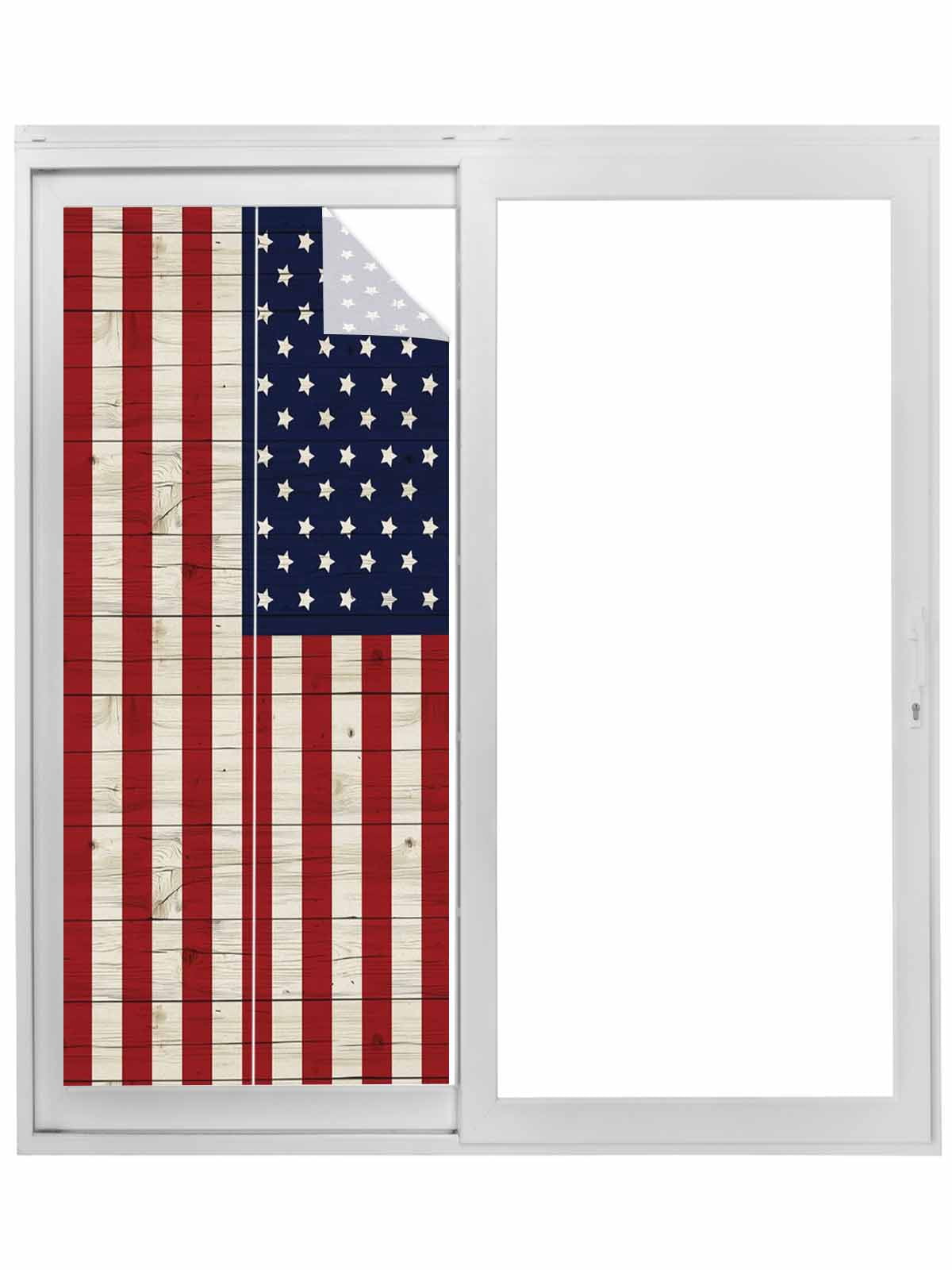 American Flag Window Privacy Film, Vintage Wooden Star Striped Red Blue ...