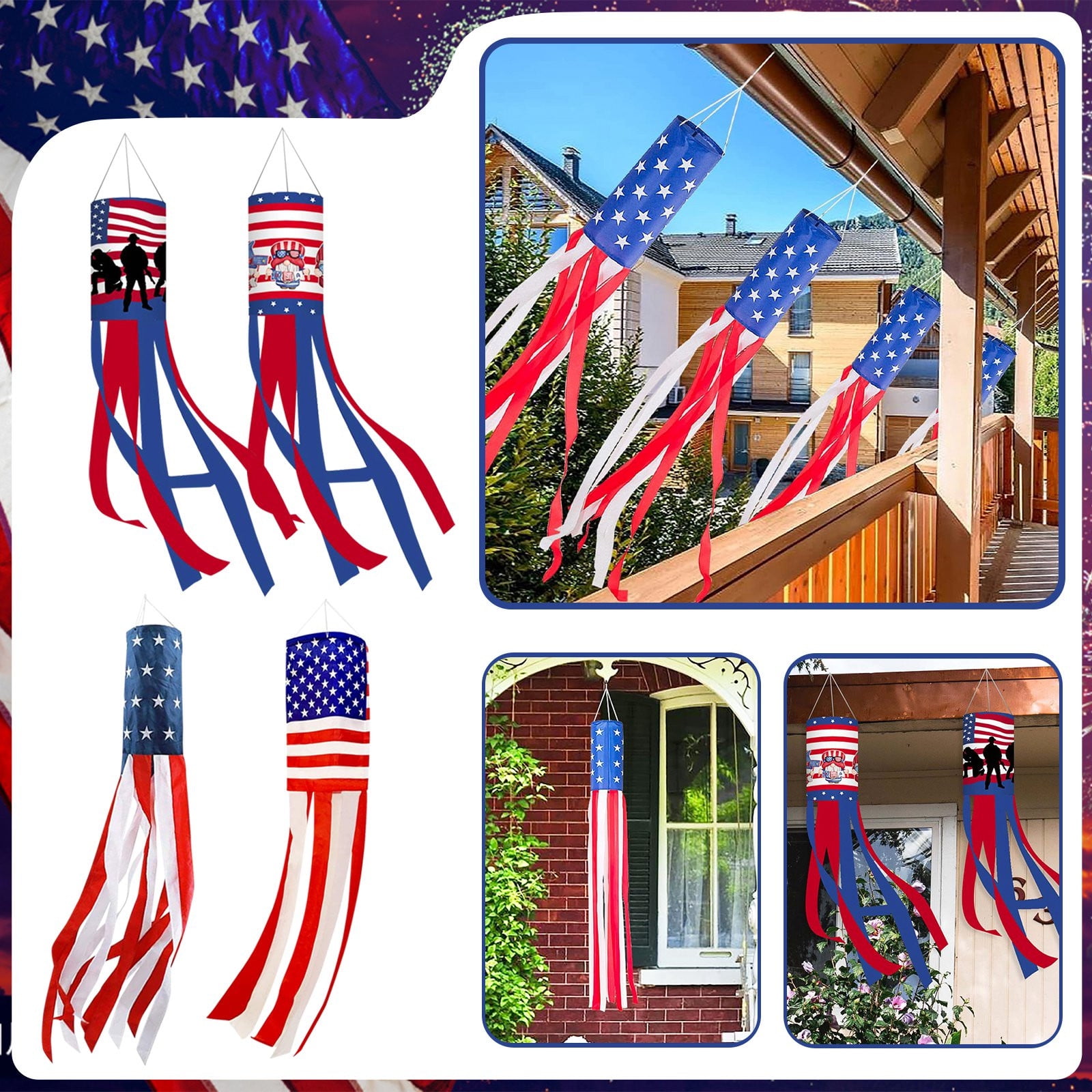 American Flag Windsock, 4th of July Patriotic Decorations, Embroidered ...