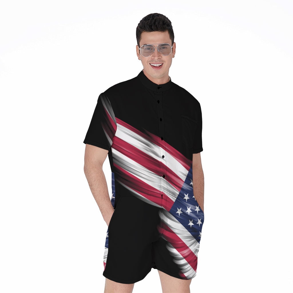 American Flag Wing Short Sleeve Men'S Rompers, American Flag Casual ...