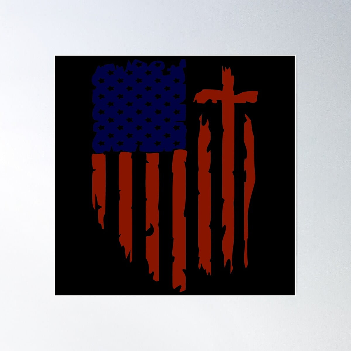 American Flag With Cross Christian Gift Design Poster Wall Art, Modern ...