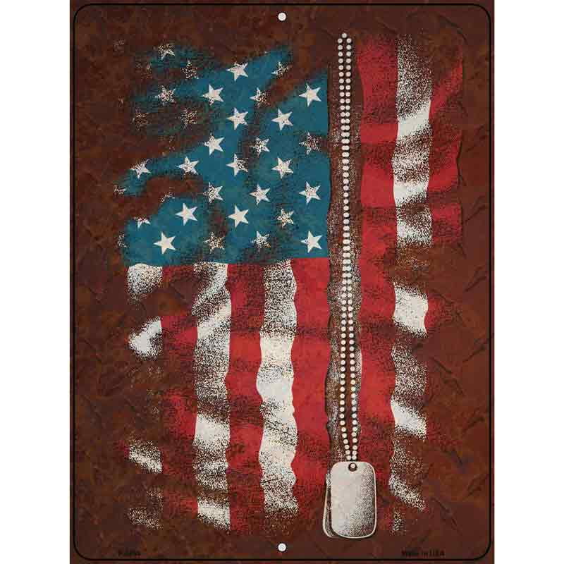 American Flag With Dog Tags Novelty Metal Parking Sign 9" x 12" Sign (P ...