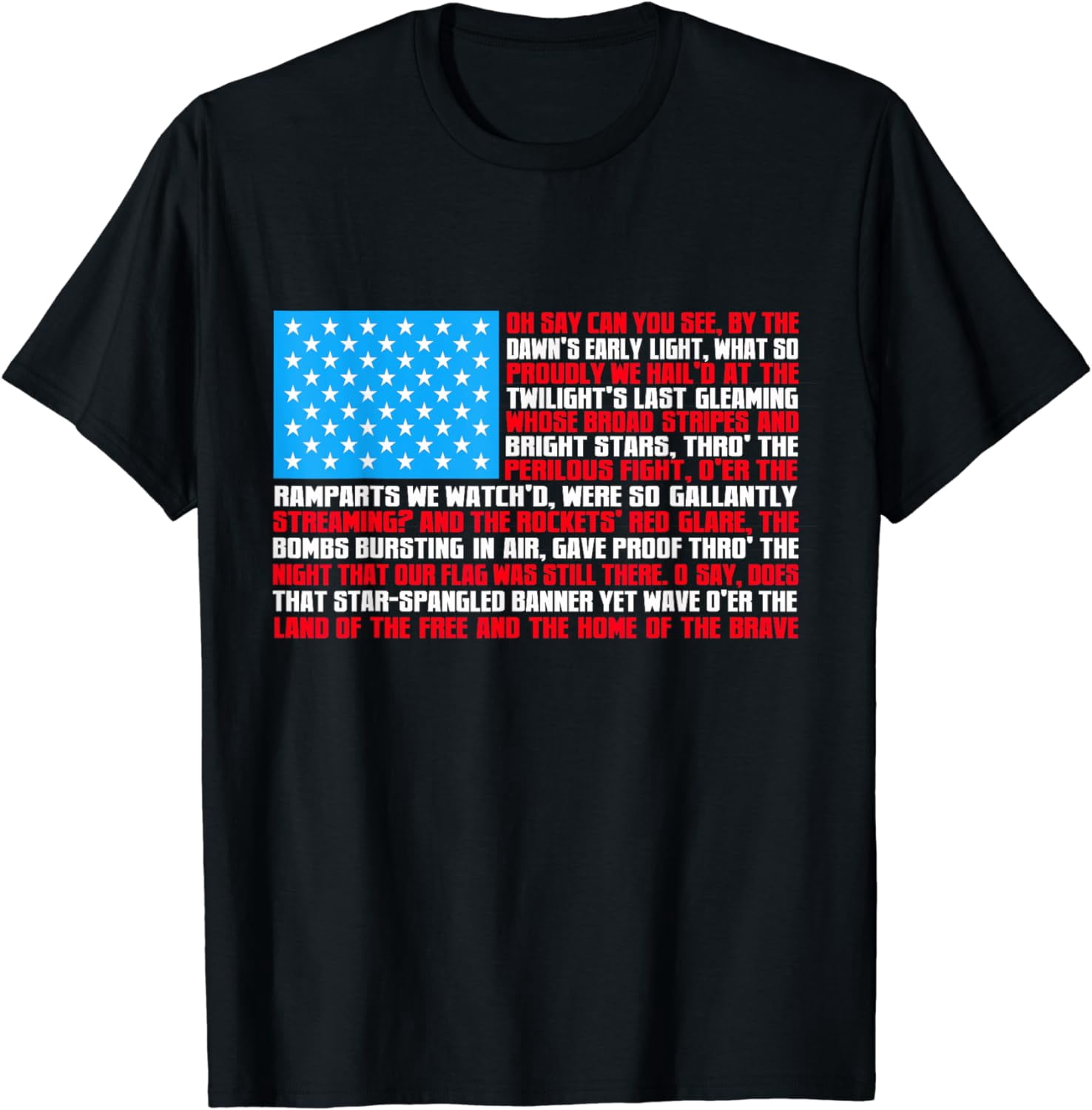 American Flag With National Anthem Lyrics Patriotic US Flag Cotton T ...