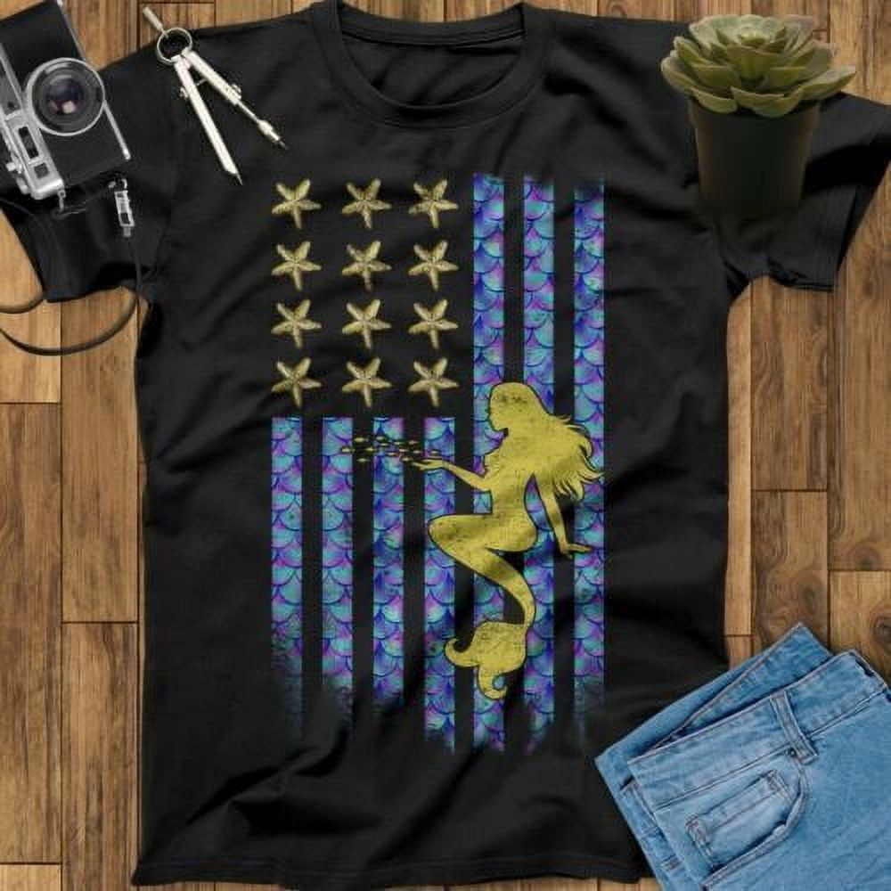 American Flag With Seashell Starfish Mermaid Quote Art Gift Ariel ...