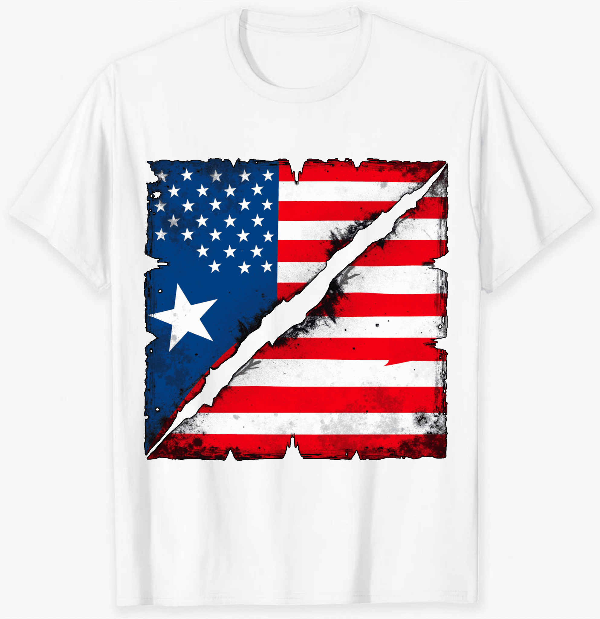 American Flag With Tear Design Patriotic Graphic Short Sleeve T-Shirt ...