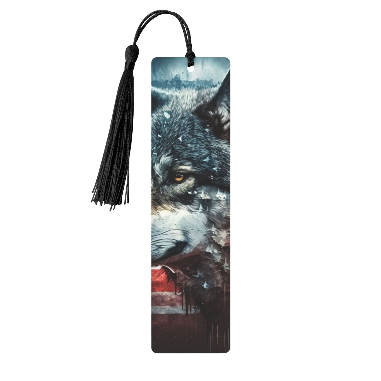 American Flag Wolf Art USA Aluminum Metal Bookmark with Tassel ...