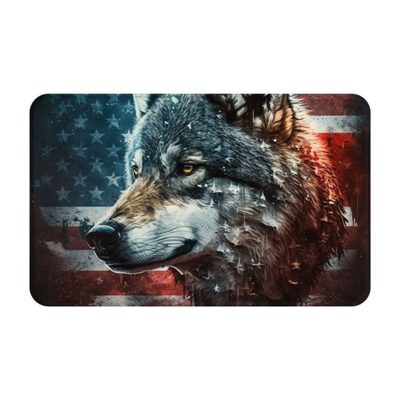 American Flag Wolf Art USA Front Door Mat Doormat Non Slip Bath Mats ...