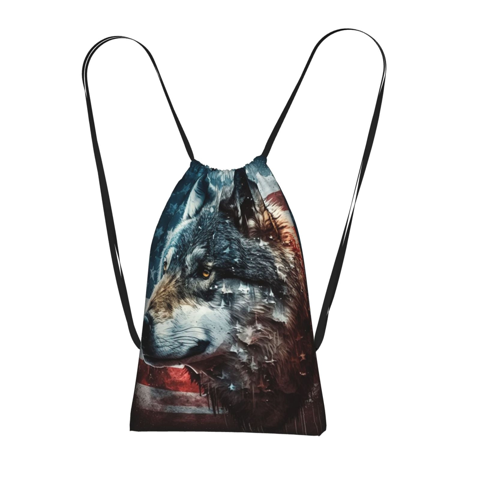 American Flag Wolf Art USA Packable Drawstring Backpack, Lightweight ...