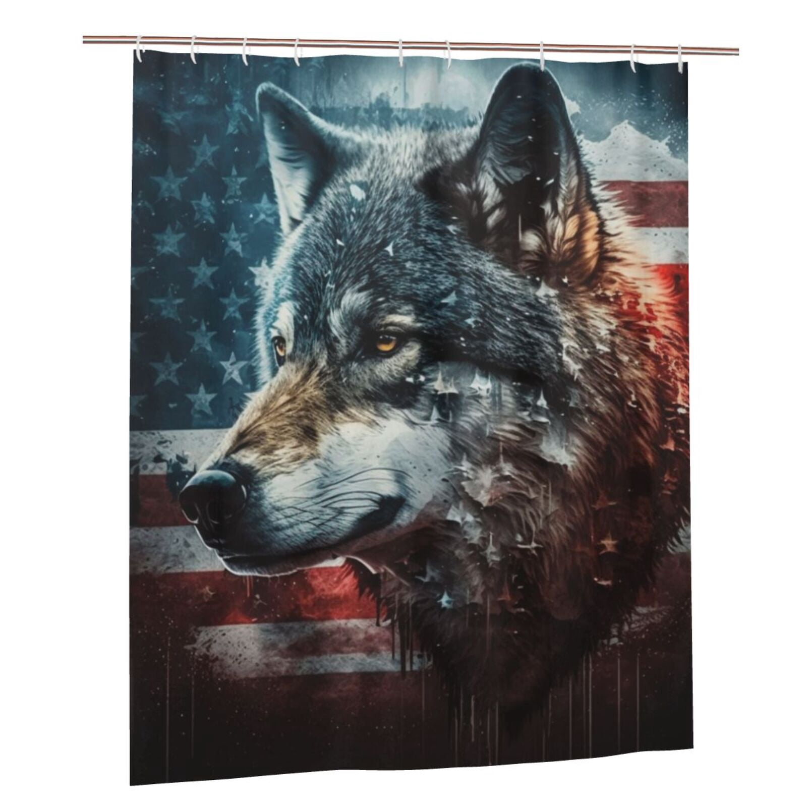 American Flag Wolf Art USA Shower Curtain Set with Hooks Plastic ...