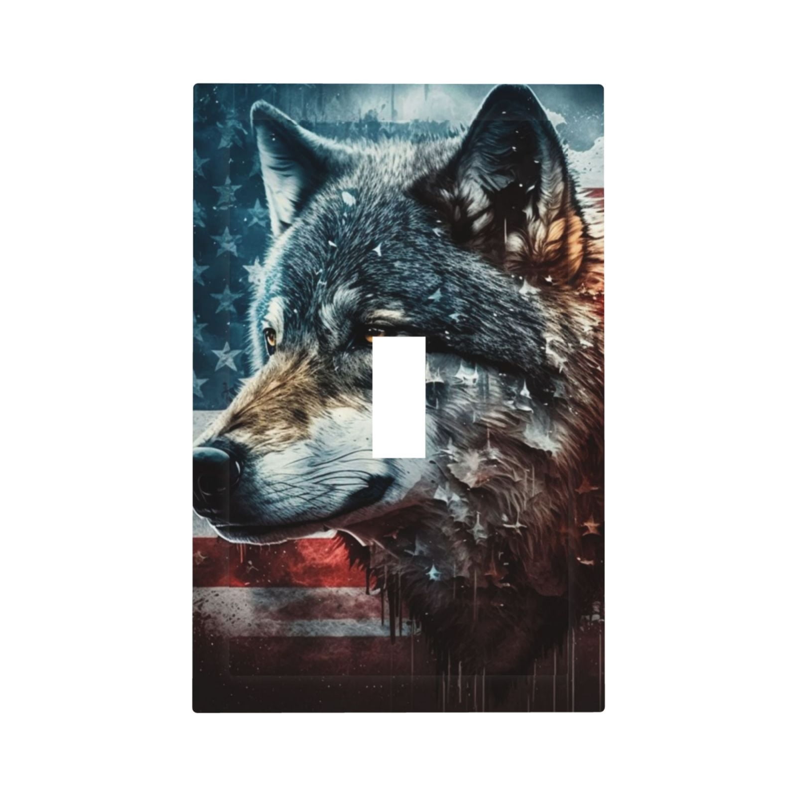 American Flag Wolf Art USA Single Toggle Wall Plate 1 Gang Decorative ...