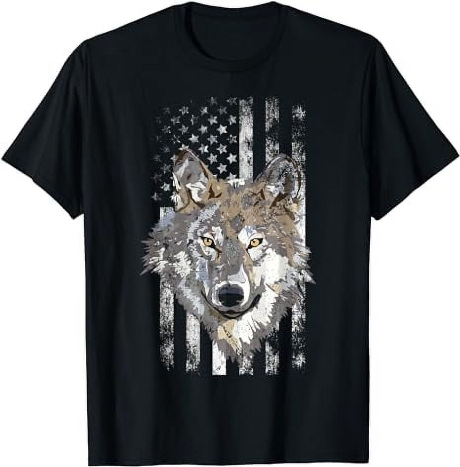 American Flag Wolf Lover American USA Grey Patriotic Wolf T-Shirt ...
