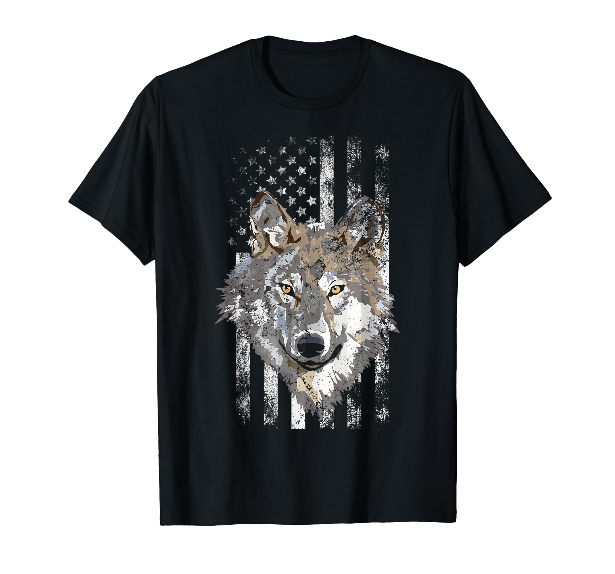 American Flag Wolf Lover American USA Grey Patriotic Wolf T-Shirt ...
