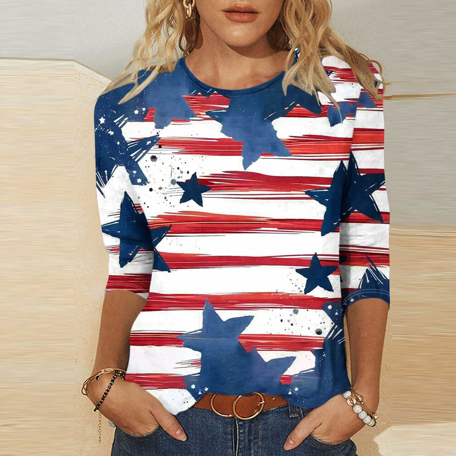 American Flag Women Shirt Women Red White and Blue Shirt 4th of July T ...