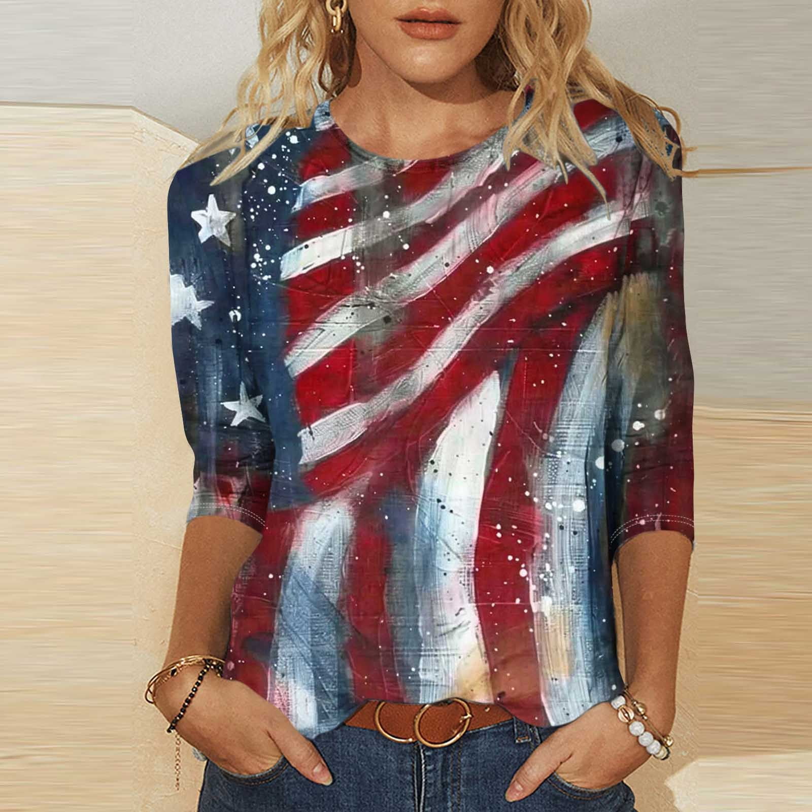 American Flag Women Shirt Women Red White and Blue Shirt 4th of July T ...