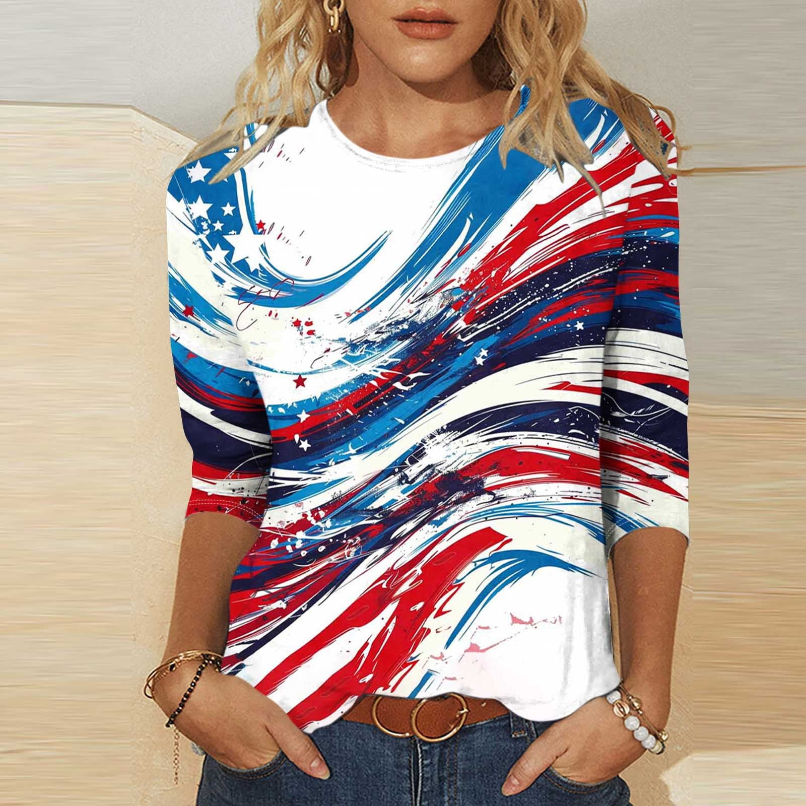 American Flag Women Shirt Women Red White and Blue Shirt 4th of July T ...