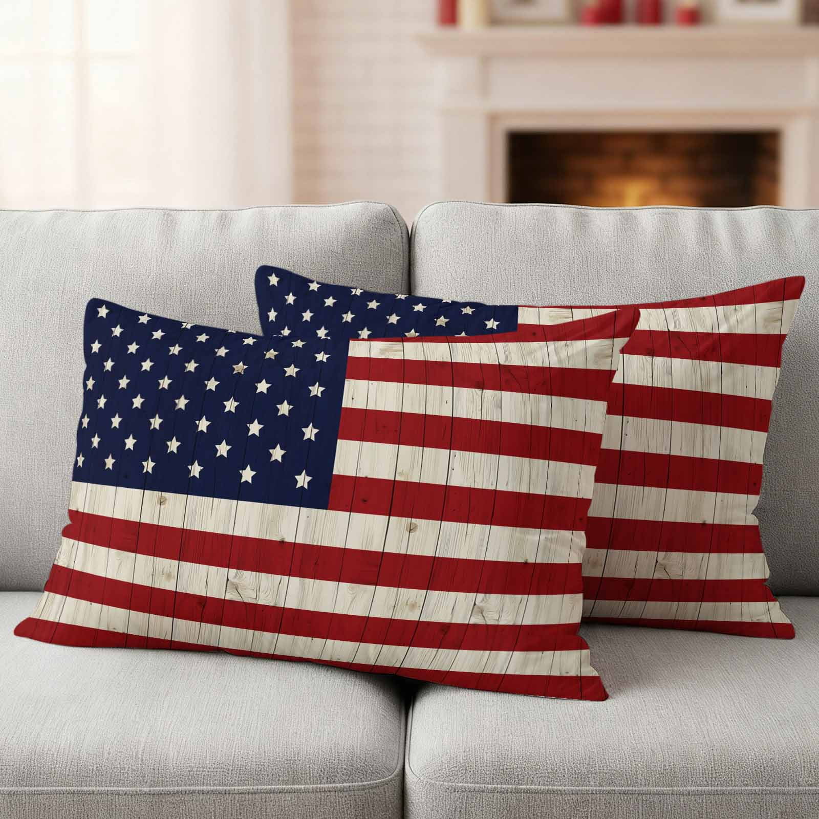 American Flag on Wood Plank Waterproof Throw Pillow Covers Set of 2 ...