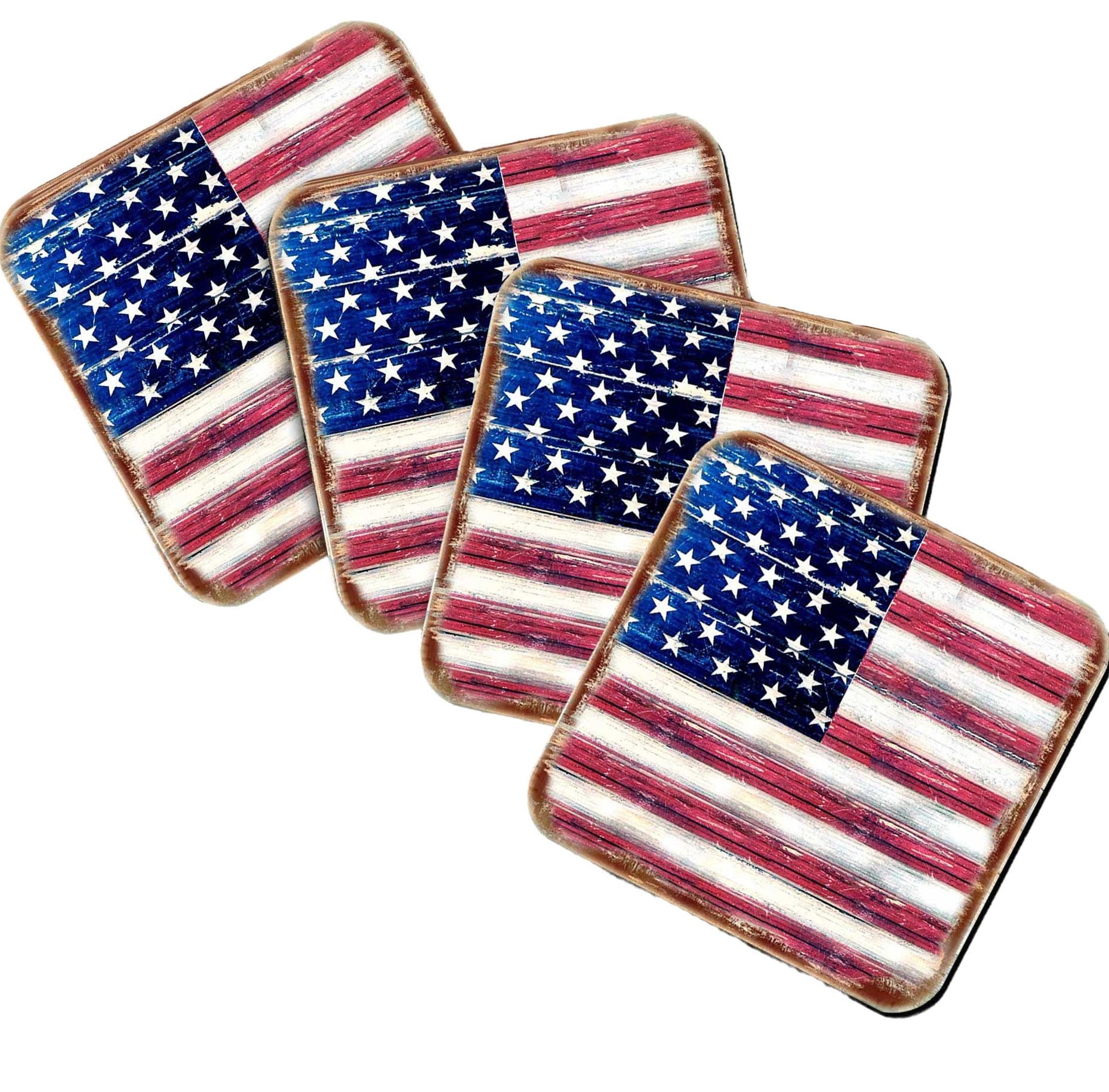 American Flag Wooden Cork Coasters Gift Set of 4 by Nature Wonders ...
