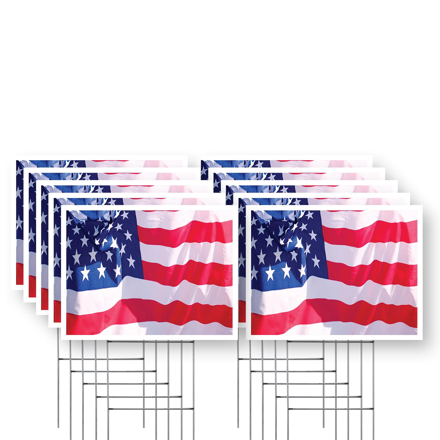 American Flag Yard Sign 10 Pack of 12 Inch x 16 Inch Single Sided ...