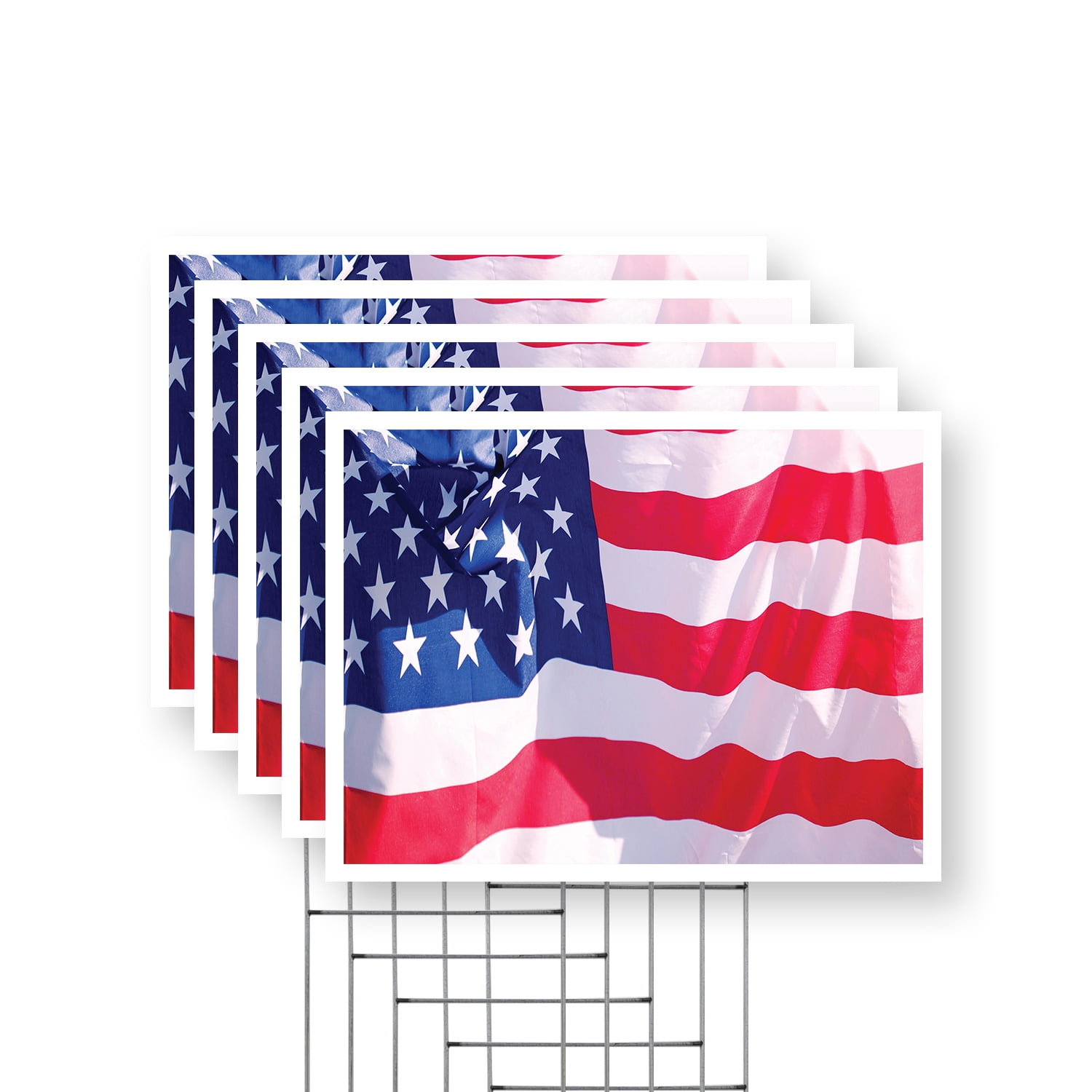 American Flag Yard Sign 5 Pack of 18 Inch x 24 Inch Single Sided ...
