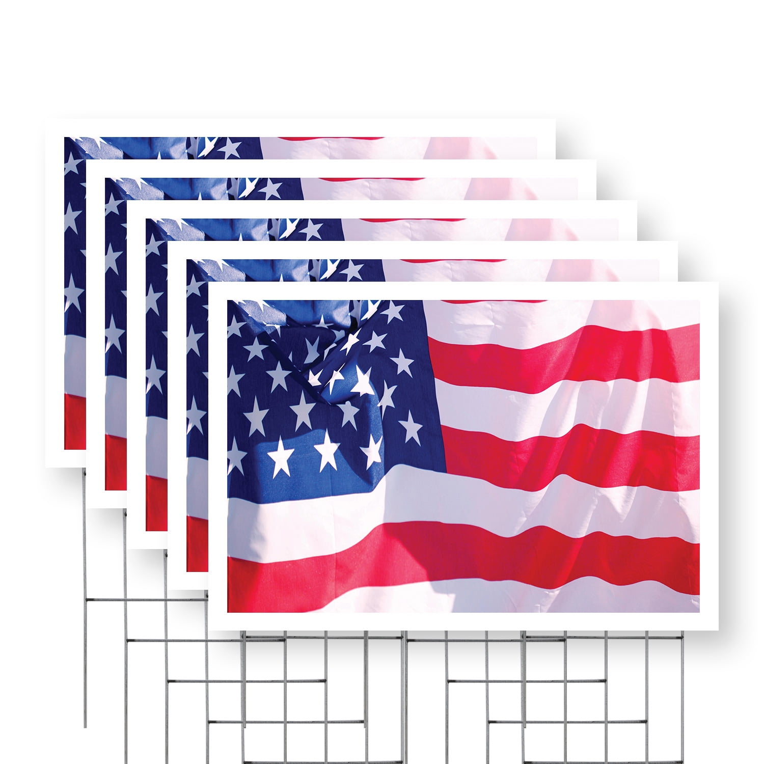 American Flag Yard Sign 5 Pack of 24 Inch x 36 Inch Single Sided ...