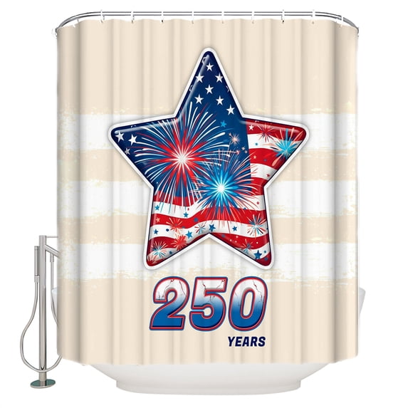 American Flag Year Anniversary Bathroom Shower Curtains with 12 Hooks ...