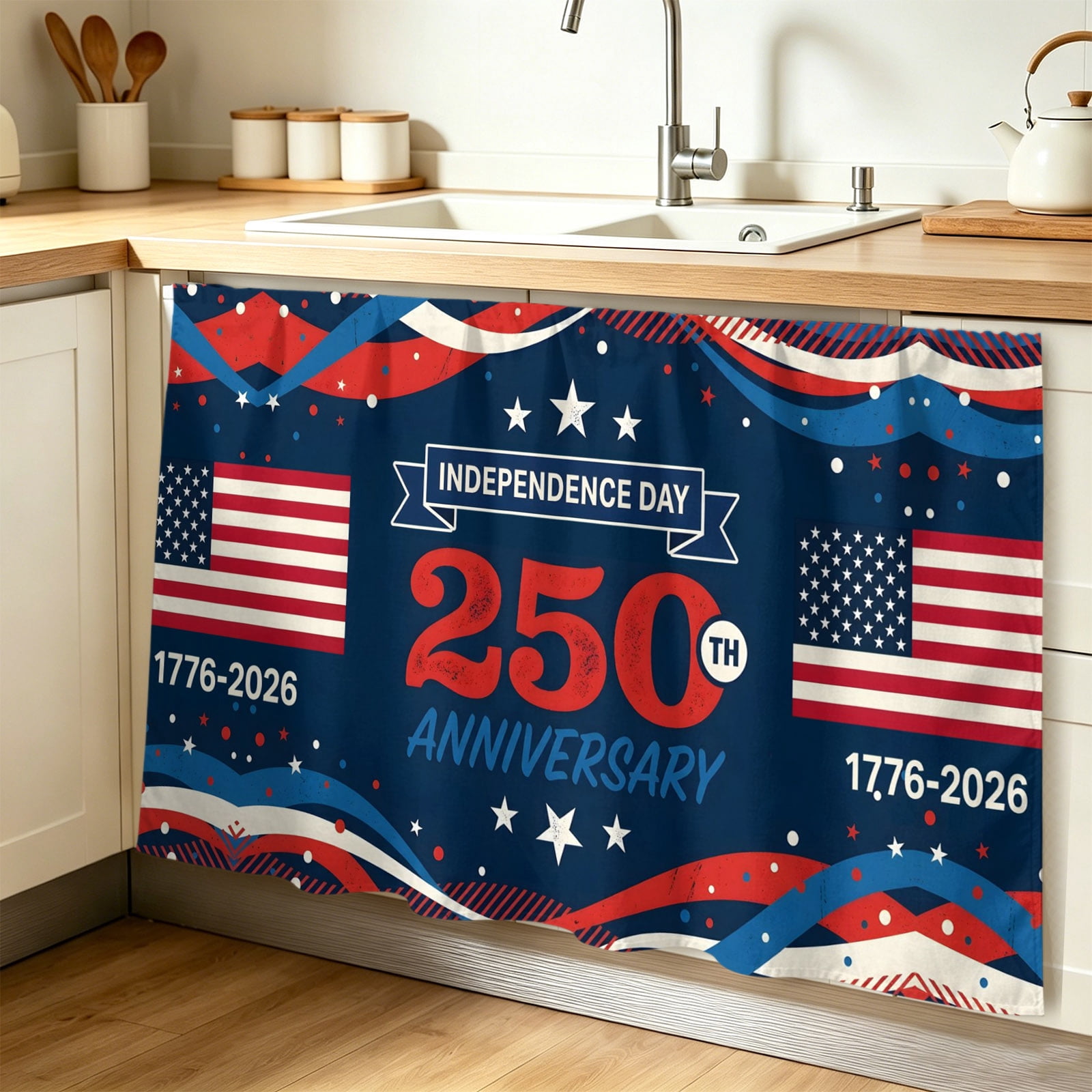 American Flag Year Anniversary Cabinet Curtains for Shelves, Blue USA ...