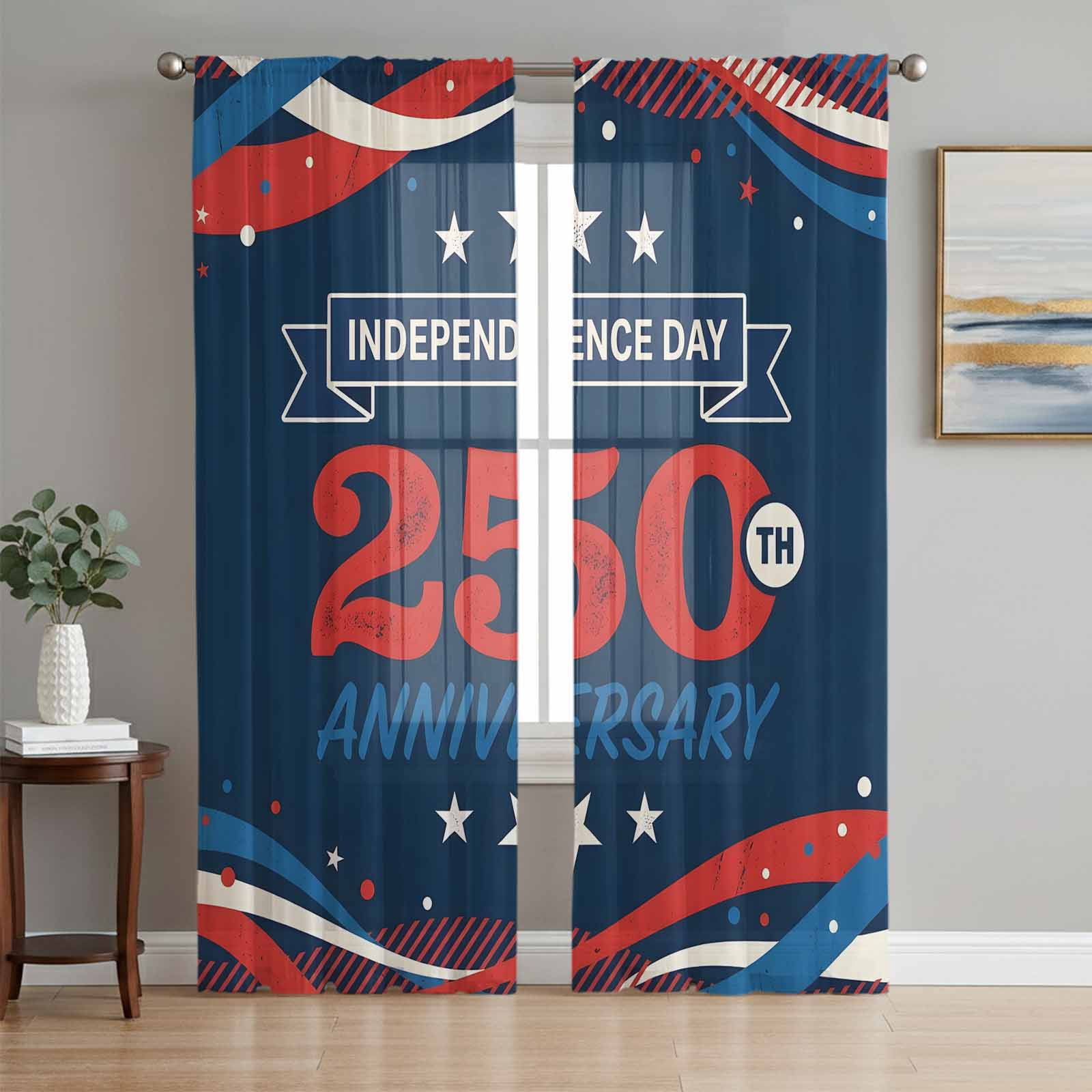 American Flag Year Anniversary Sheer Curtains for Living Room Bedroom ...