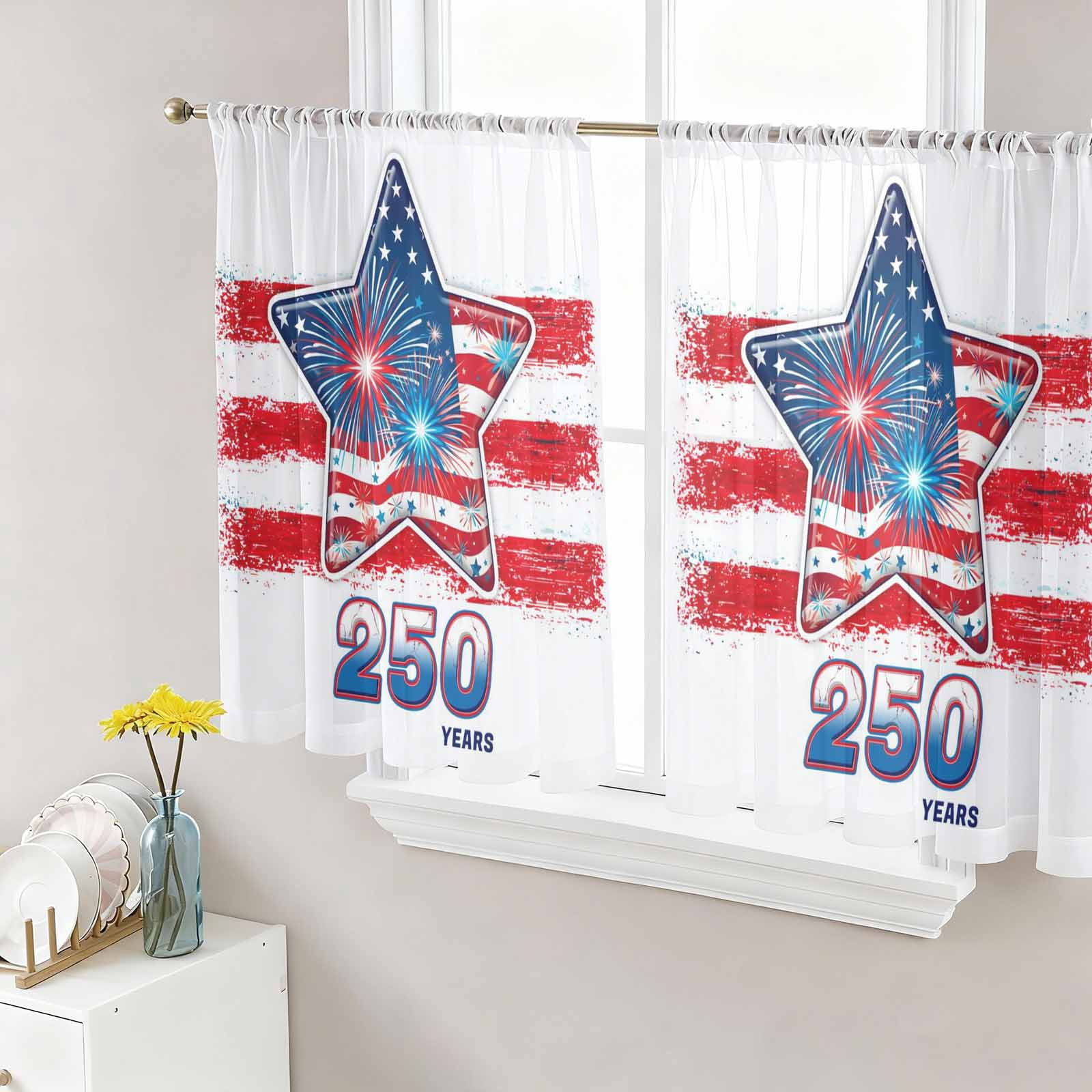 American Flag Year Anniversary Sheer Curtains for Living Room Bedroom ...