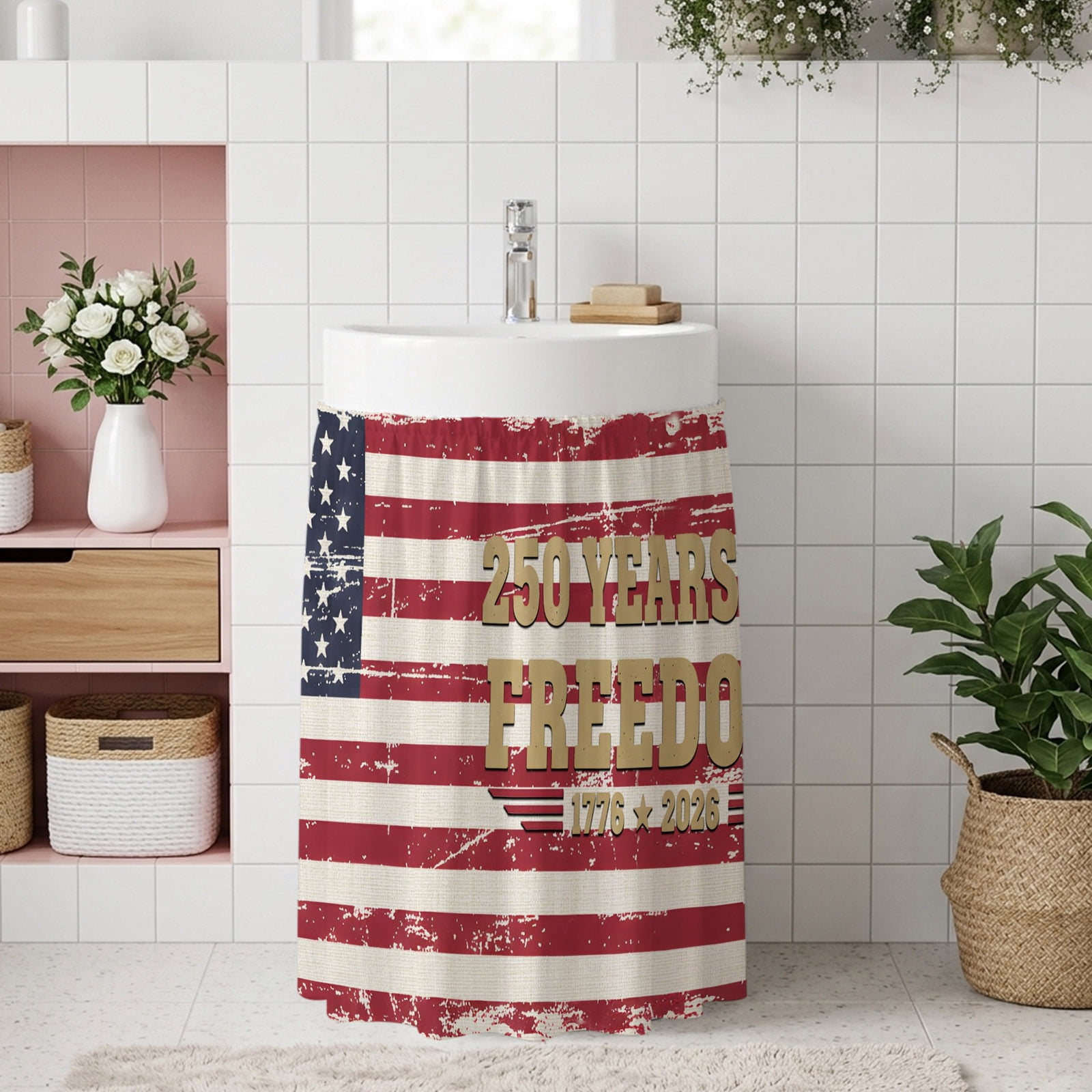 American Flag Year Anniversary Small Sink Skirt 10''x11'', Vintage USA ...