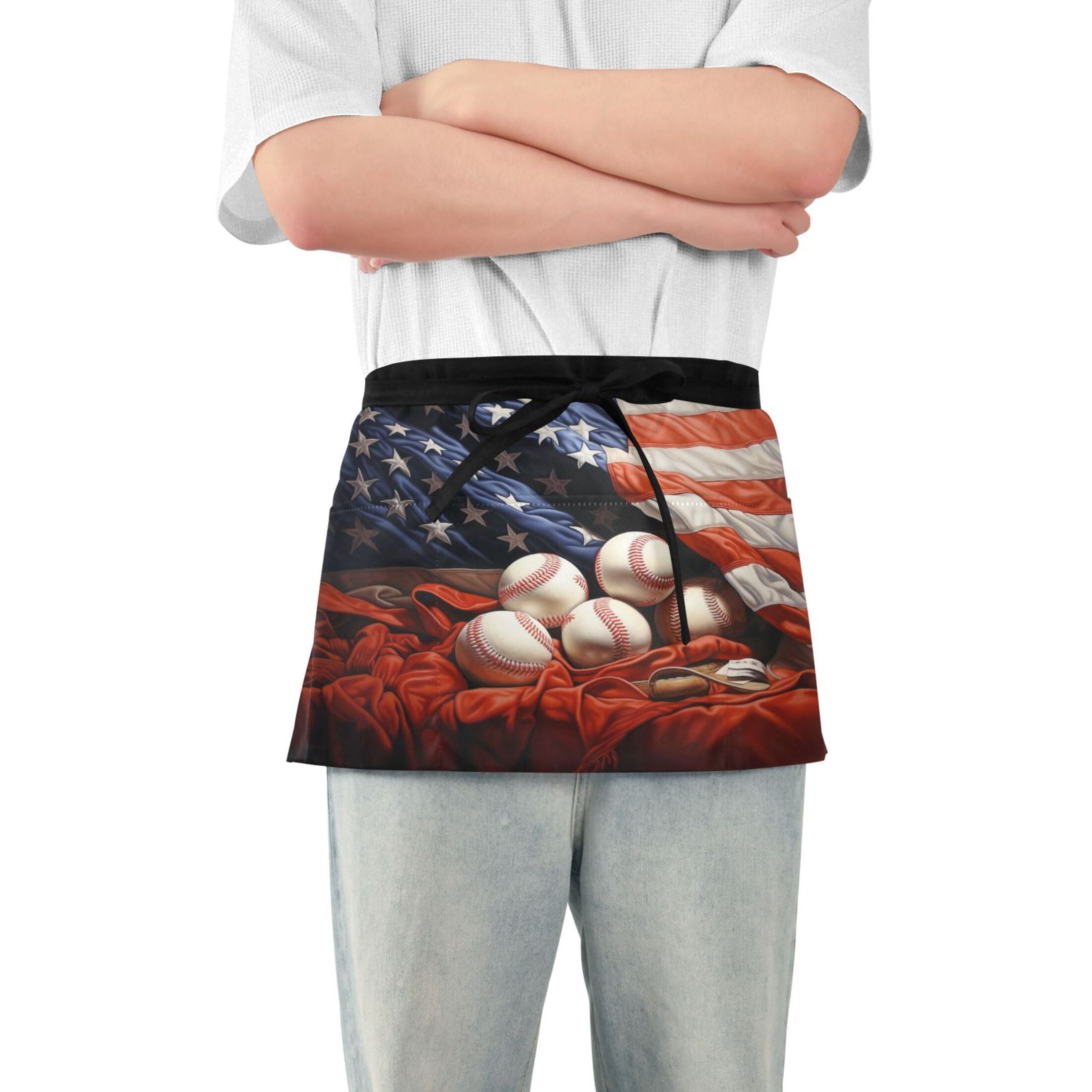 American Flag and Baseball Server Apron with 3 Pockets Waterproof ...