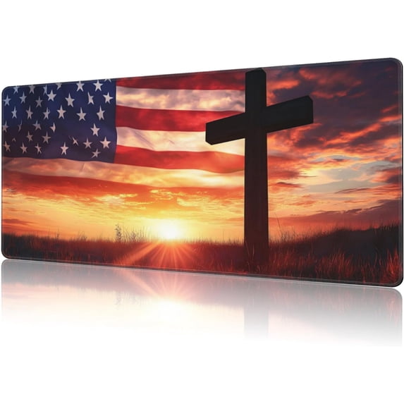 American Flag and Cross Gaming Mouse Pad,Large Non-Slip Thick Stitched ...
