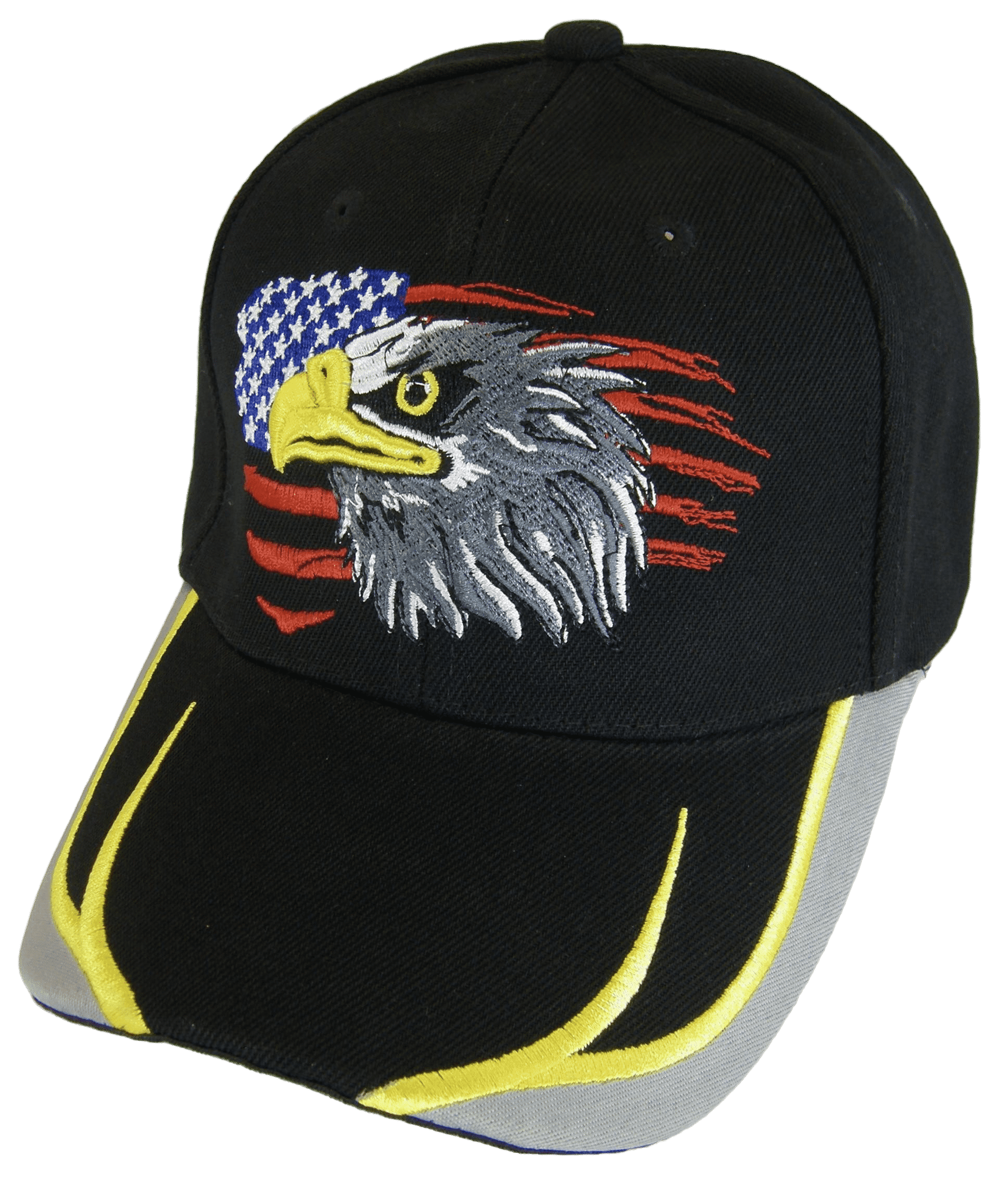 American Flag and Eagle Baseball Cap with Embroidered Bill (Black/Gray ...