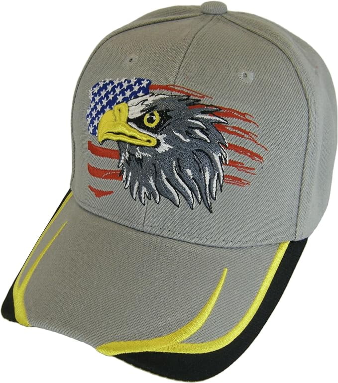 American Flag and Eagle Baseball Cap with Embroidered Bill (Gray/Black ...