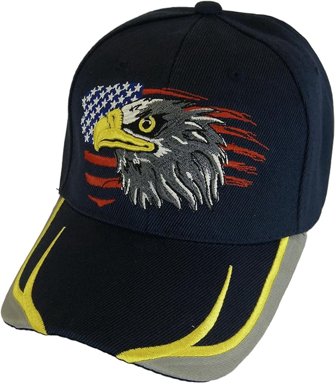 American Flag and Eagle Baseball Cap with Embroidered Bill (Navy/Gray ...