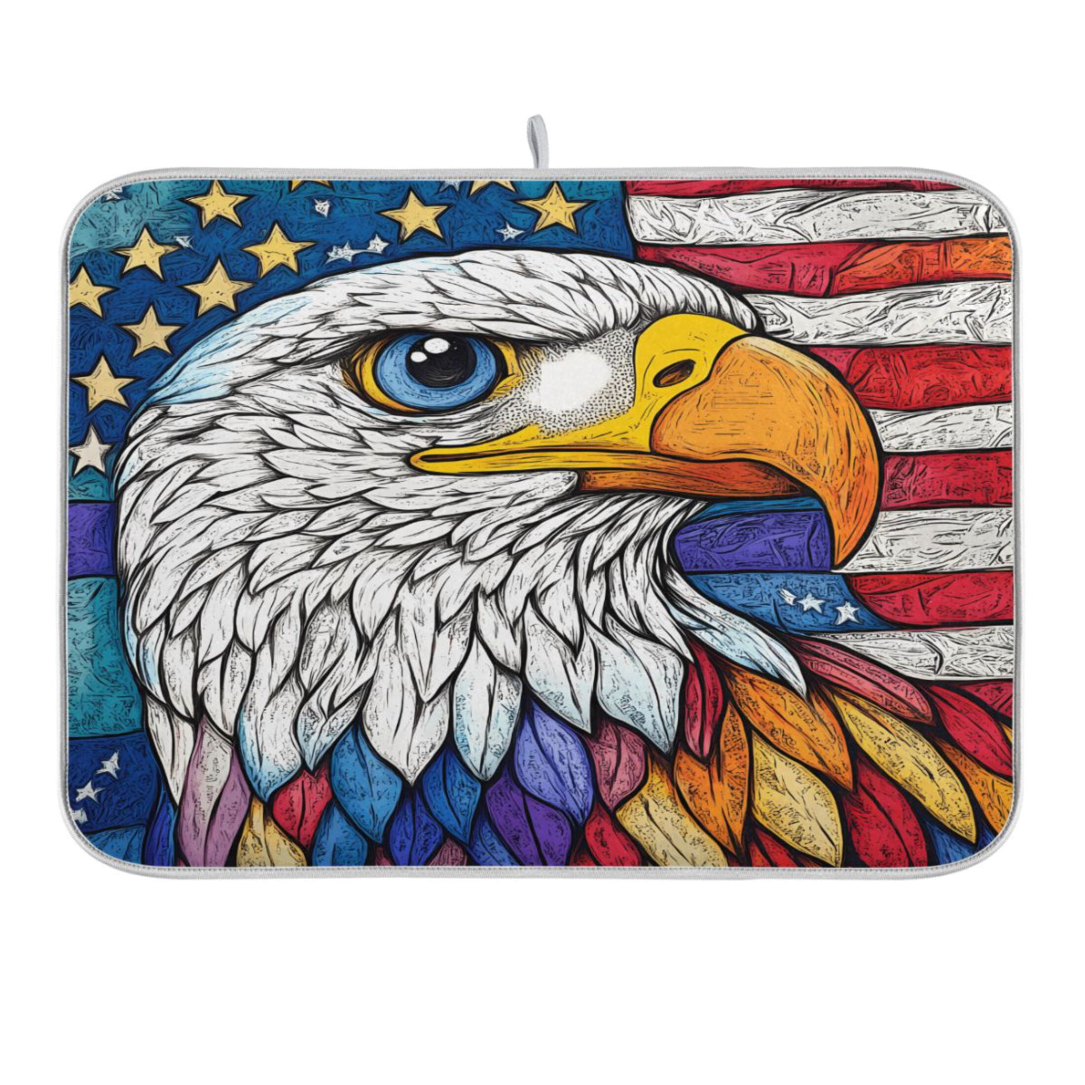 American Flag and Eagle Dish Drying Mat 16x18 Absorbent Microfiber ...
