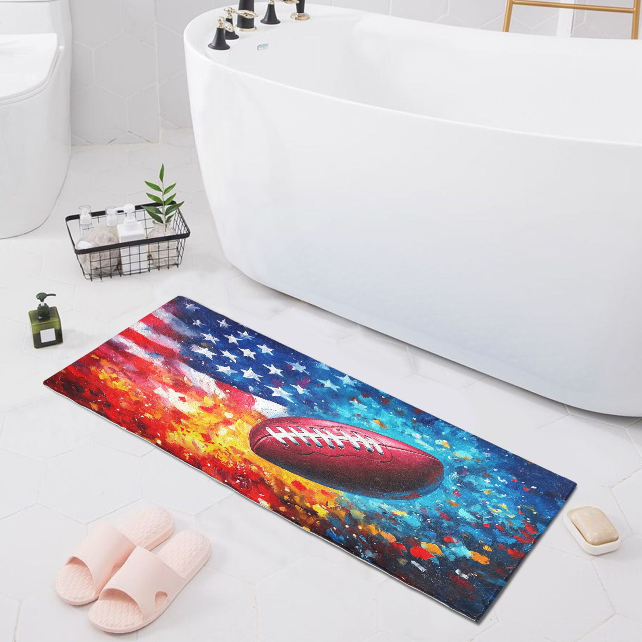 American Flag and Football Bath Mat 39x20 Non-Slip Bathroom Rugs ...