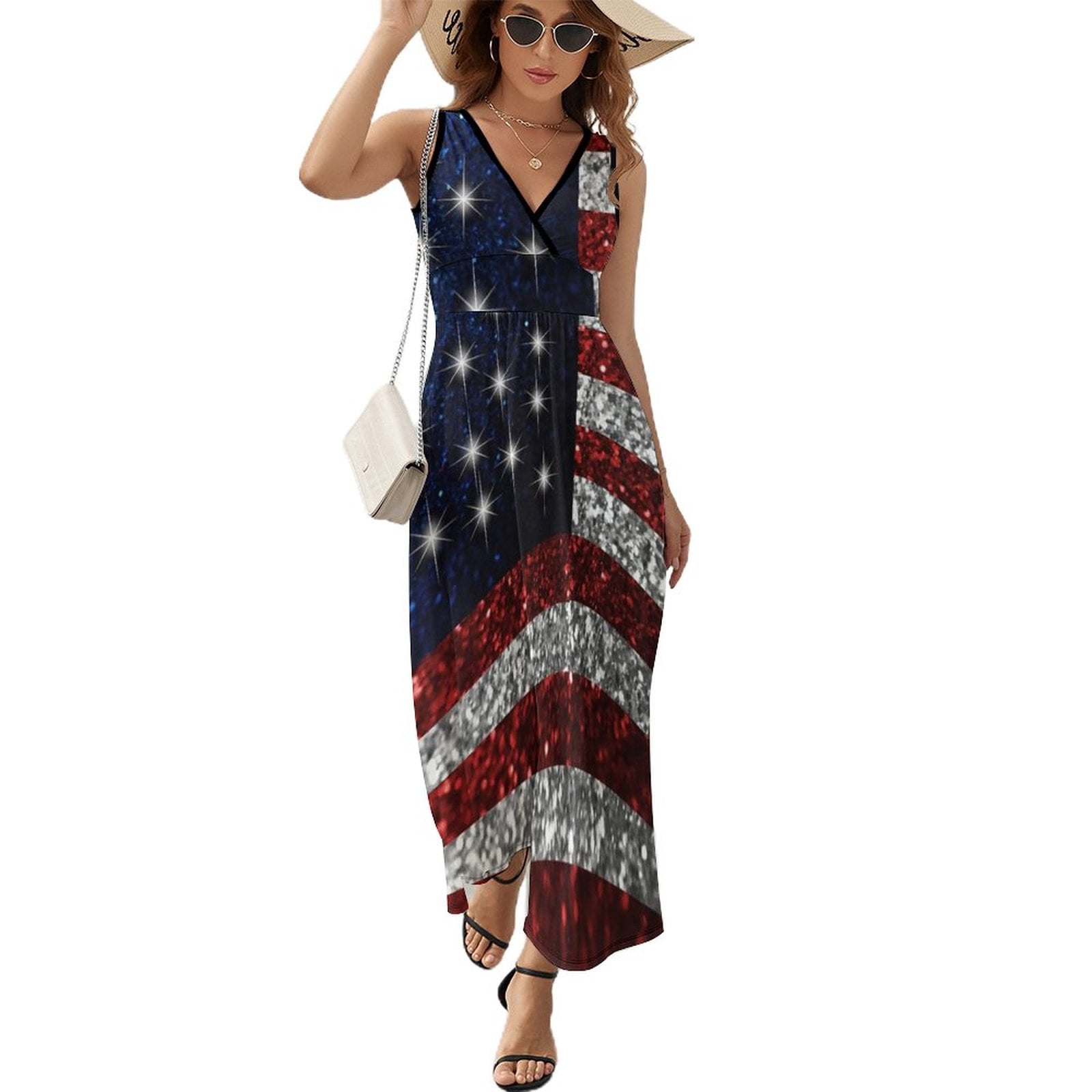 American Flag in Glitter Graphic Sleeveless Dress Female dress Bride ...