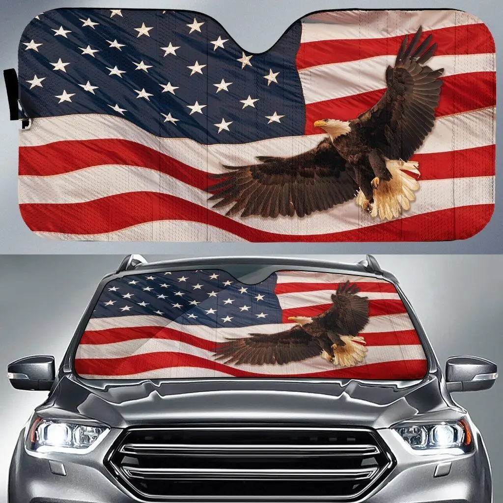 American Flag with Eagle Car Sun Shade Universal Fit Windshield ...